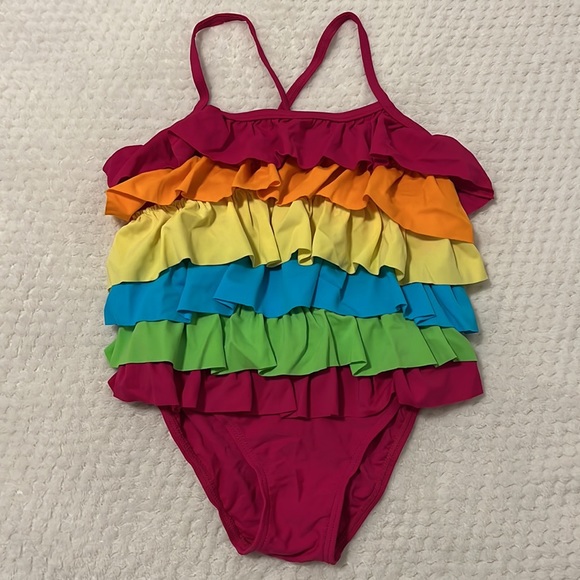 Swim | Rainbow Ruffles One Piece Swimsuit For Girls 8 | Poshmark